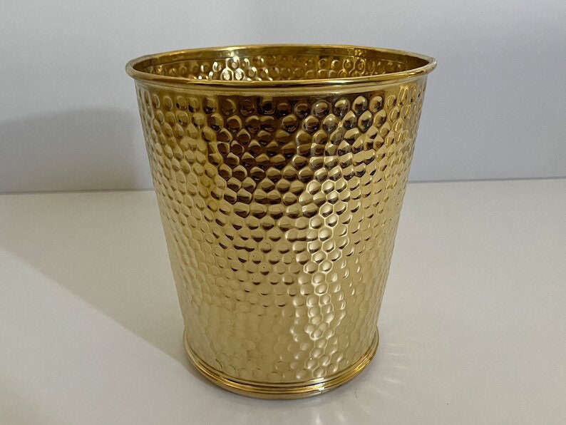 Brass Waste Bin for Office, Brass Waste Basket, Handcrafted Trash Can ...