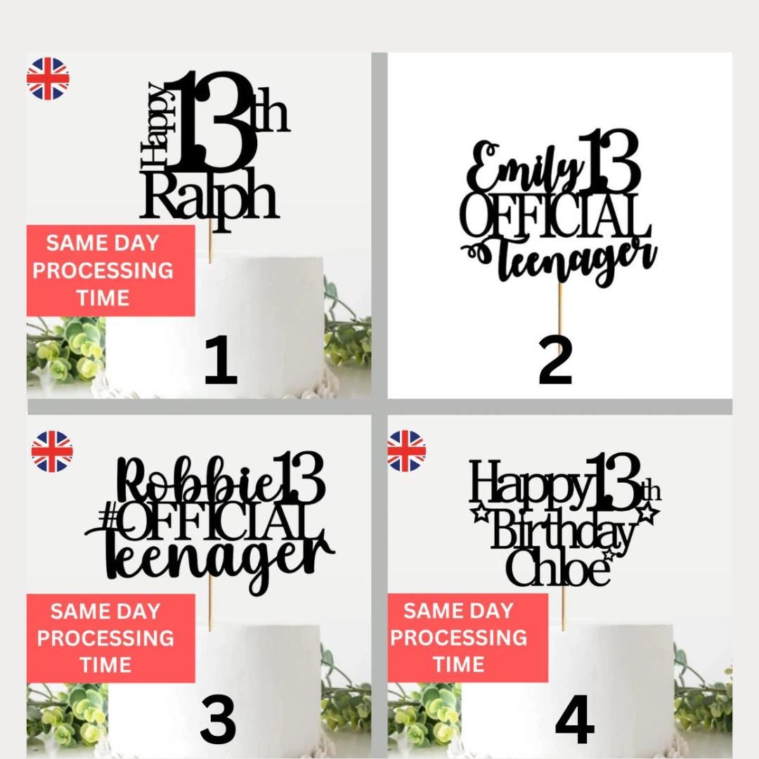 13th Birthday Cake Topper, Personalised Custom Birthday Cake Topper ...