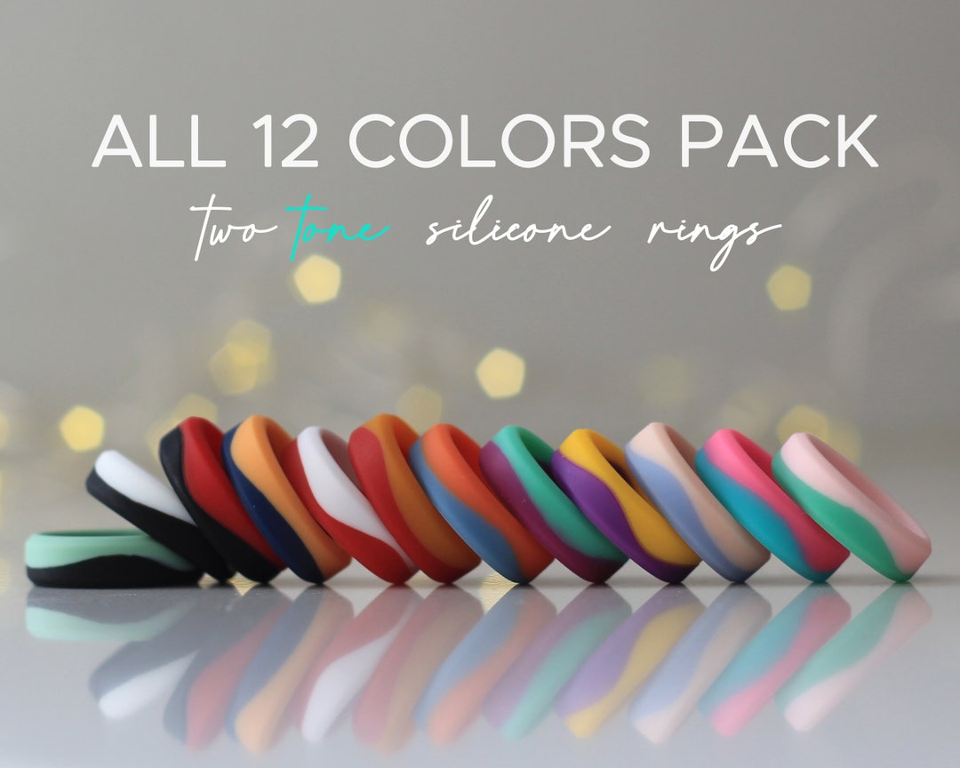 12 Rings Pack - Two Tone Silicone Sports Ring, Unisex High Quality ...