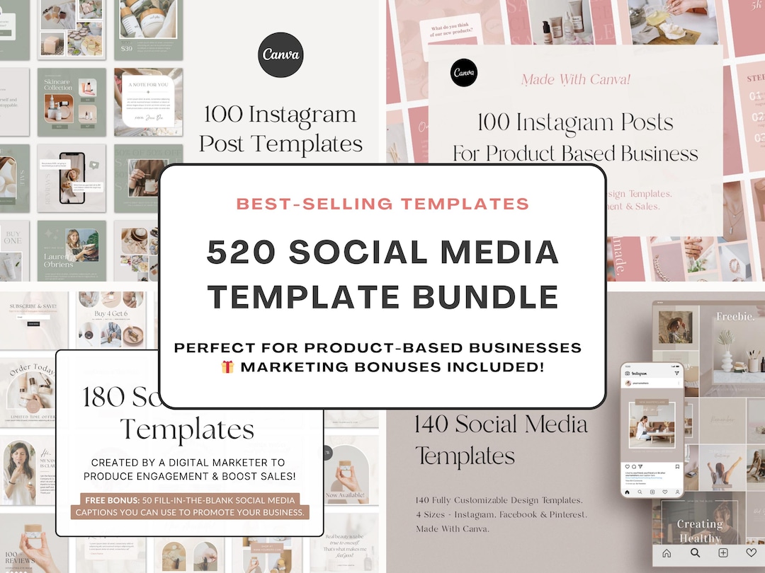 520 BEST-SELLING Social Media Canva Templates Bundle | Instagram ...