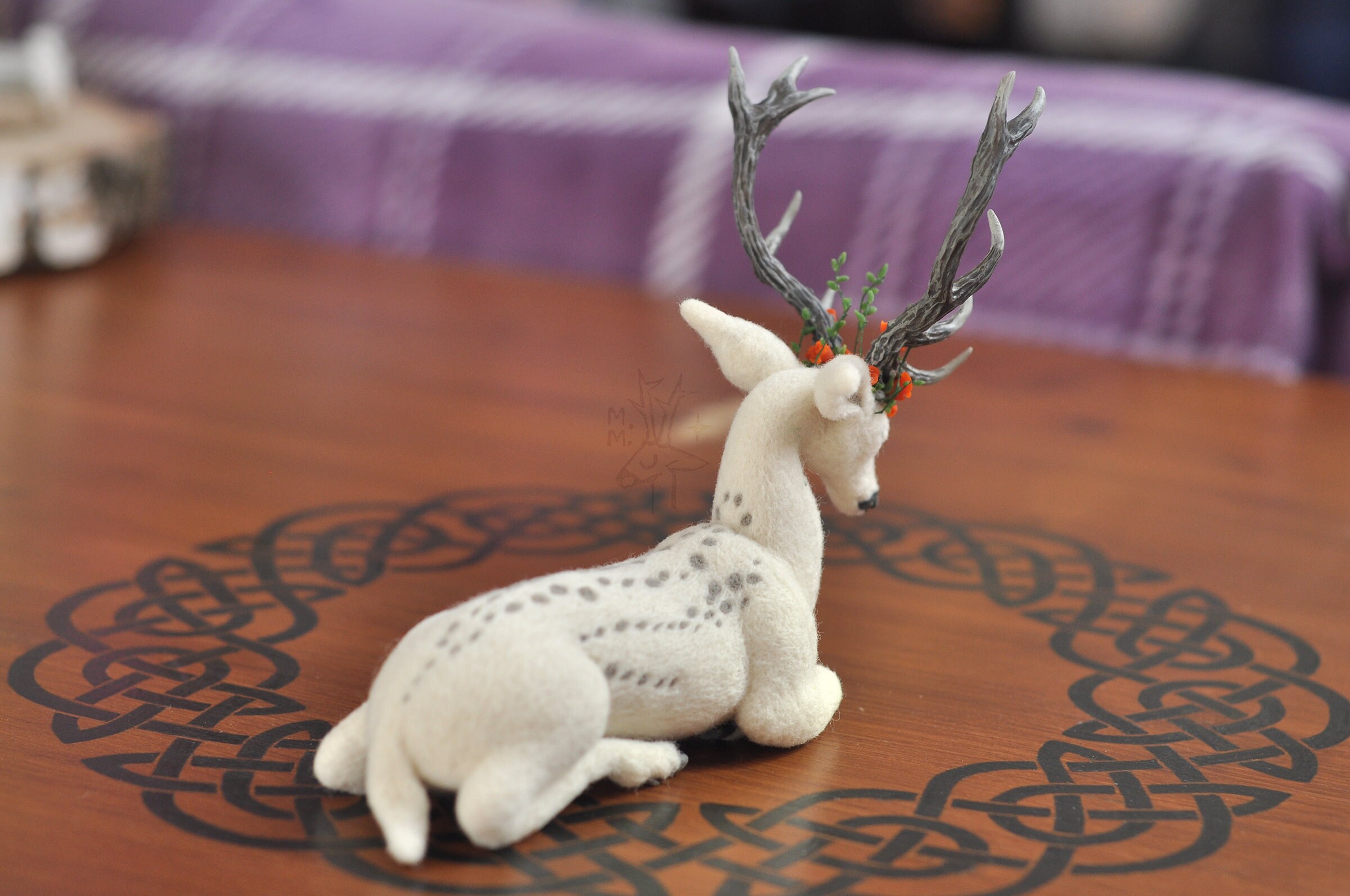 White Deer Stag Spirit Sculpture, Felted Medium Figurine Decoration ...