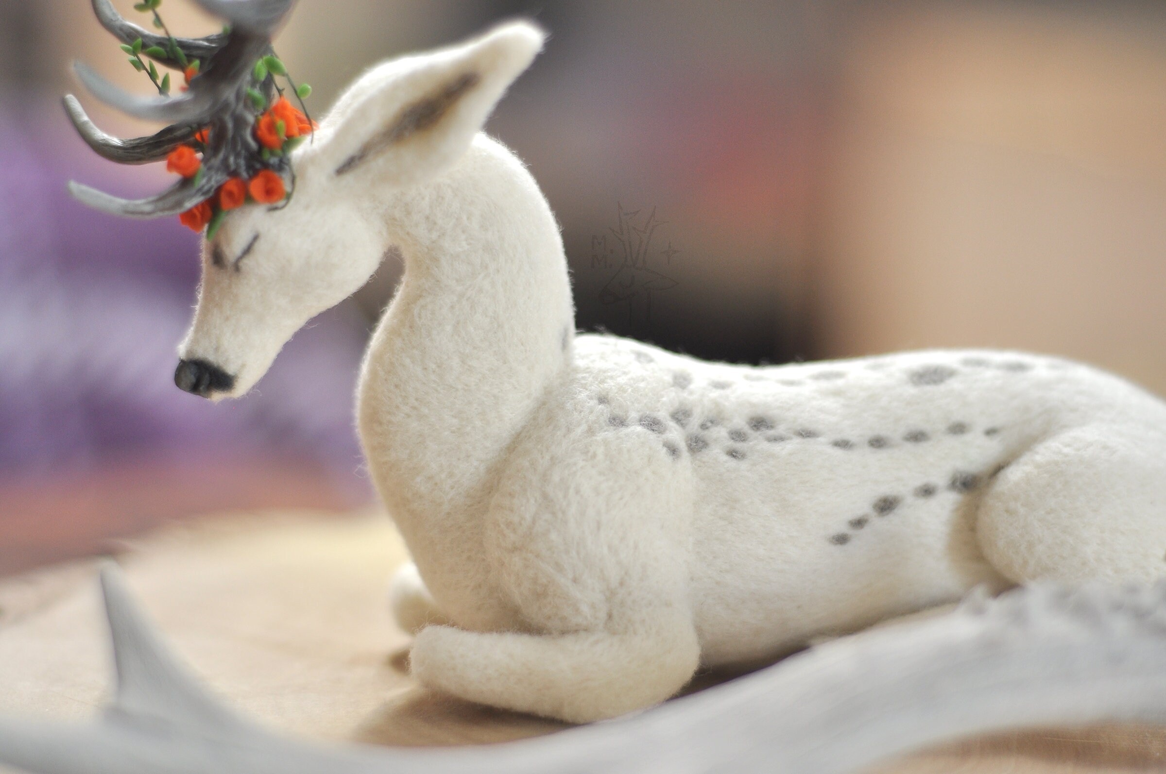 White Deer Stag Spirit Sculpture, Felted Medium Figurine Decoration ...