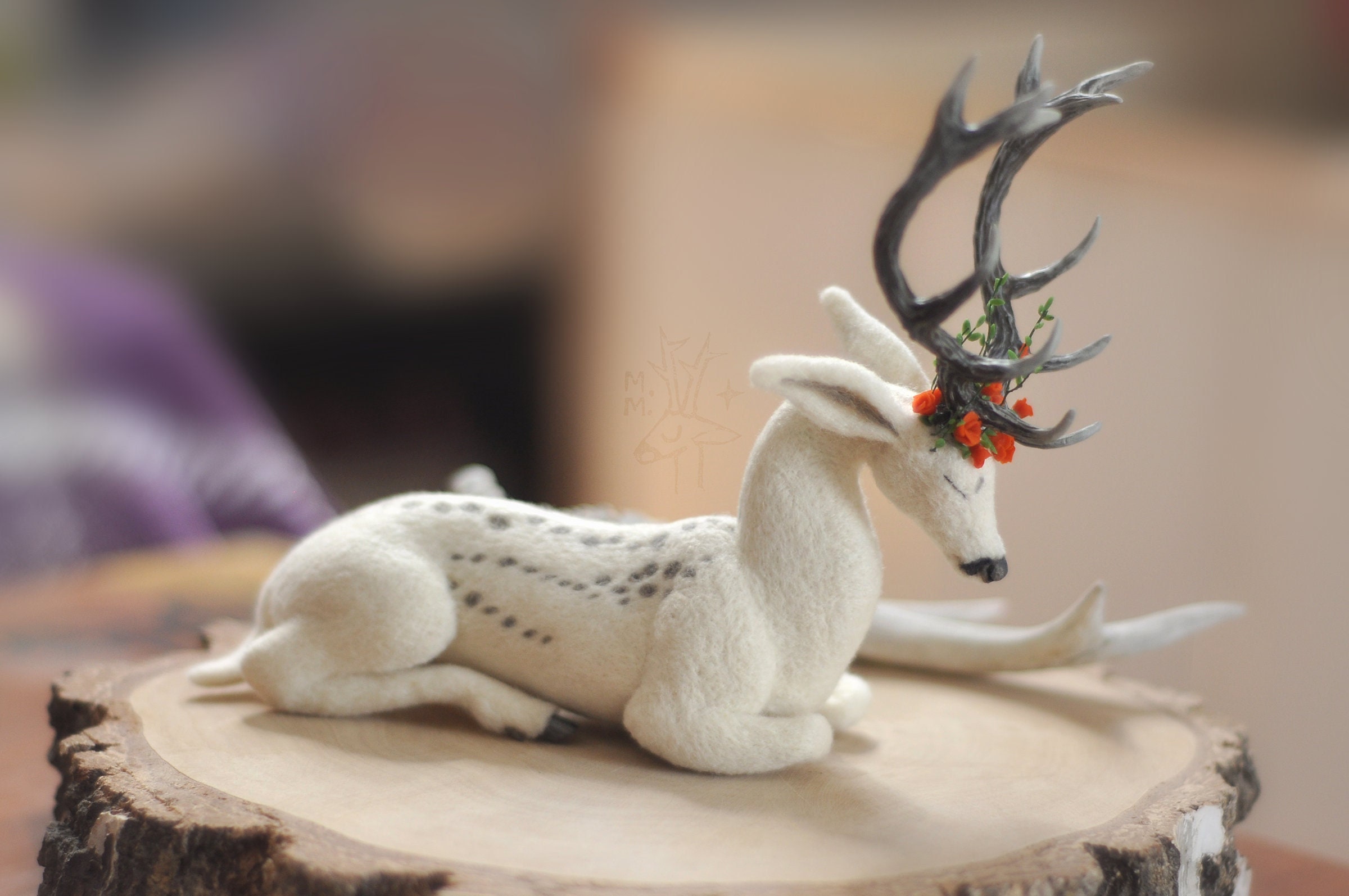 White Deer Stag Spirit Sculpture, Felted Medium Figurine Decoration ...