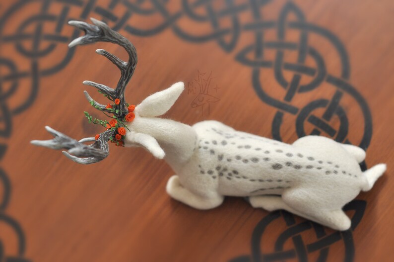 White Deer Stag Spirit Sculpture, Felted Medium Figurine Decoration ...