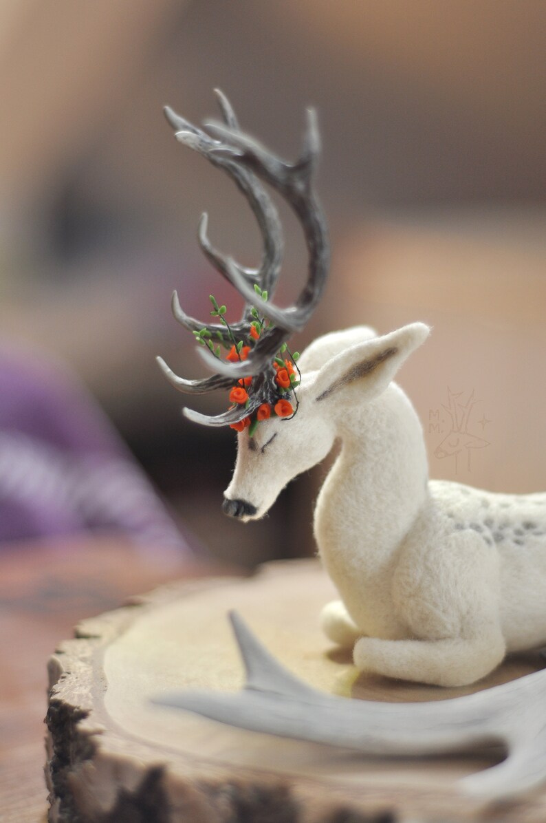 White Deer Stag Spirit Sculpture, Felted Medium Figurine Decoration ...