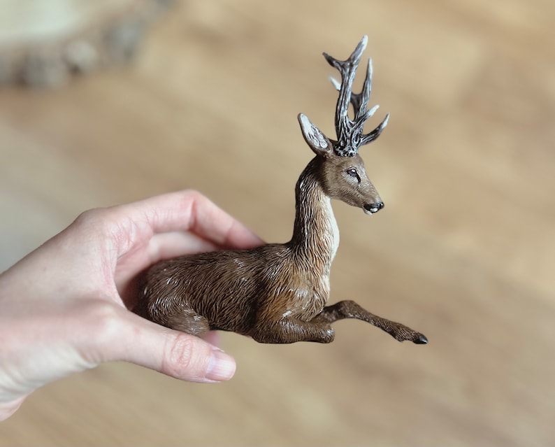 Roe Deer Sculpture Made of Clay, Realistic Animal Figurine, Miniature ...