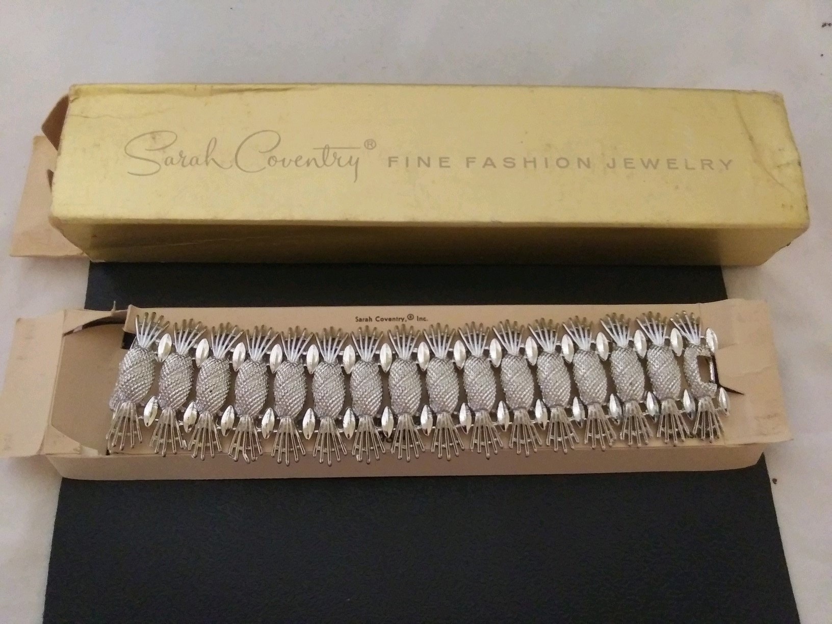 SARAH COVENTRY BRACELET Retro Pineapple Silvertone Bracelet in Original ...