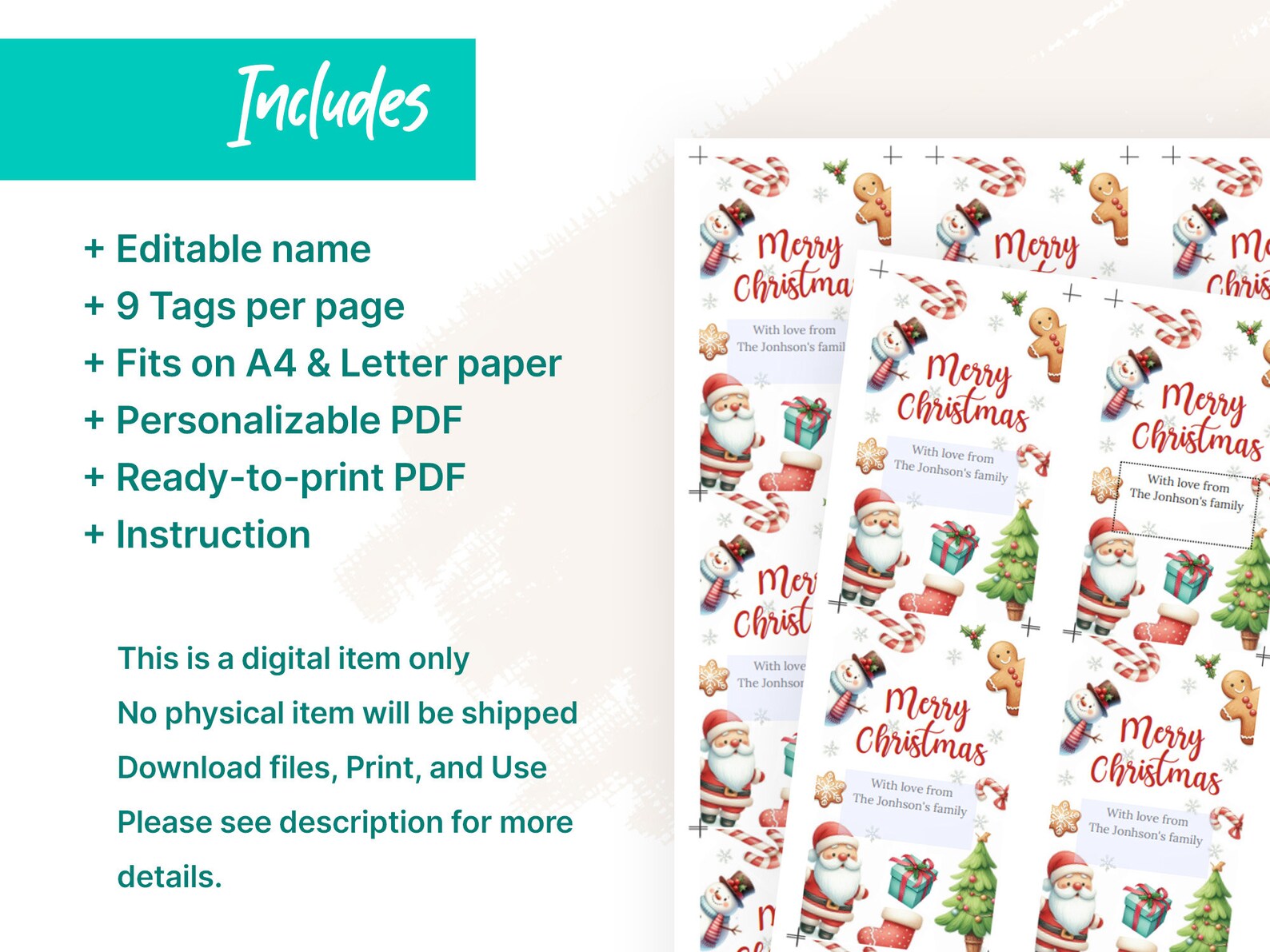 Merry Christmas Gift Tag Printable Printable Christmas Gift - Etsy