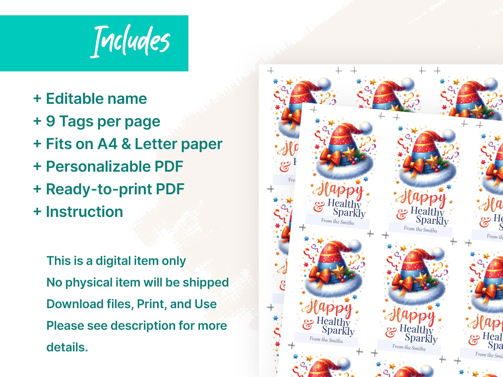 Happy New Year Gift Tag, Printable New Years Tag, Editable New Years ...