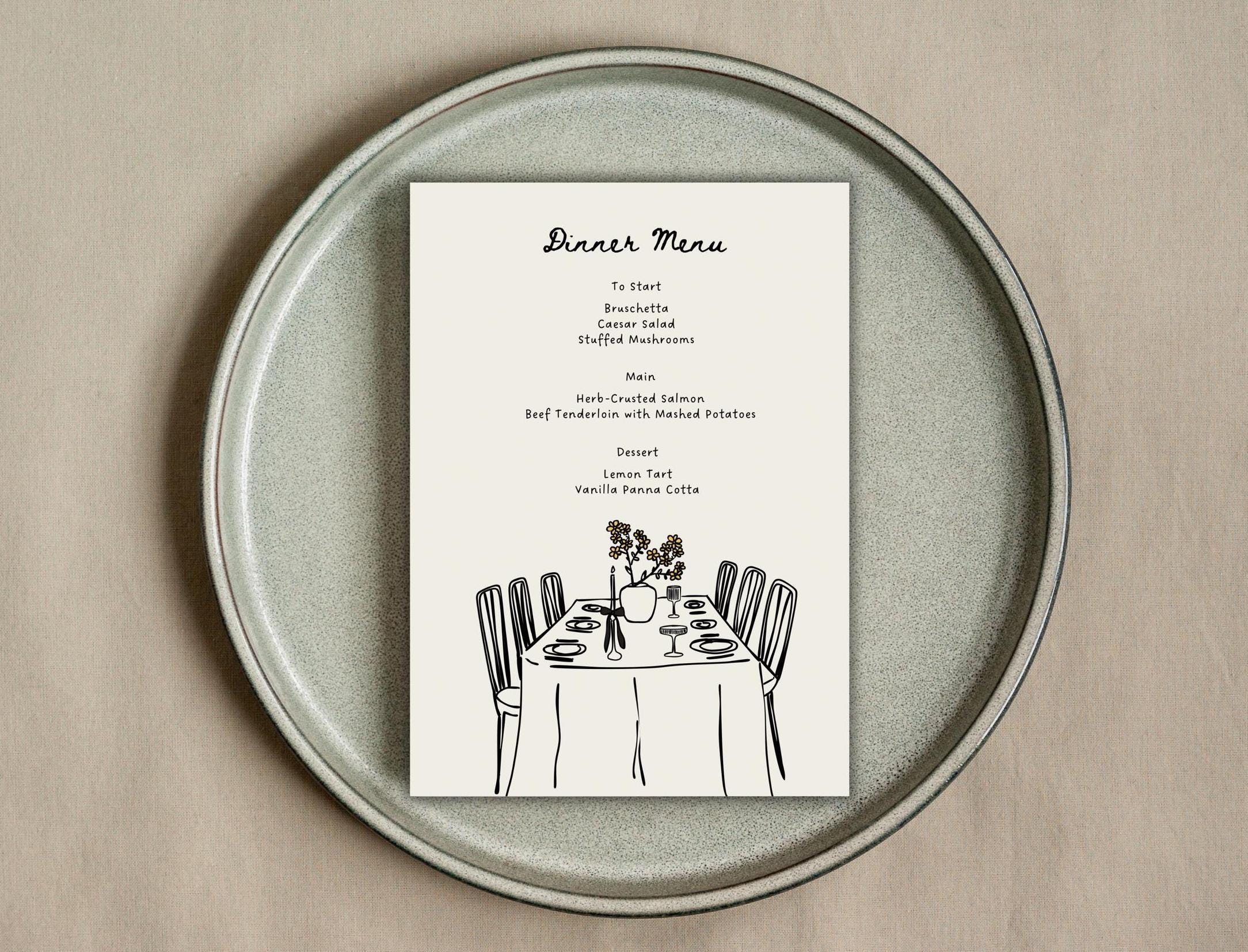 Editable Hand Drawn Dinner Menu Template, Tablescape, Neutral French ...
