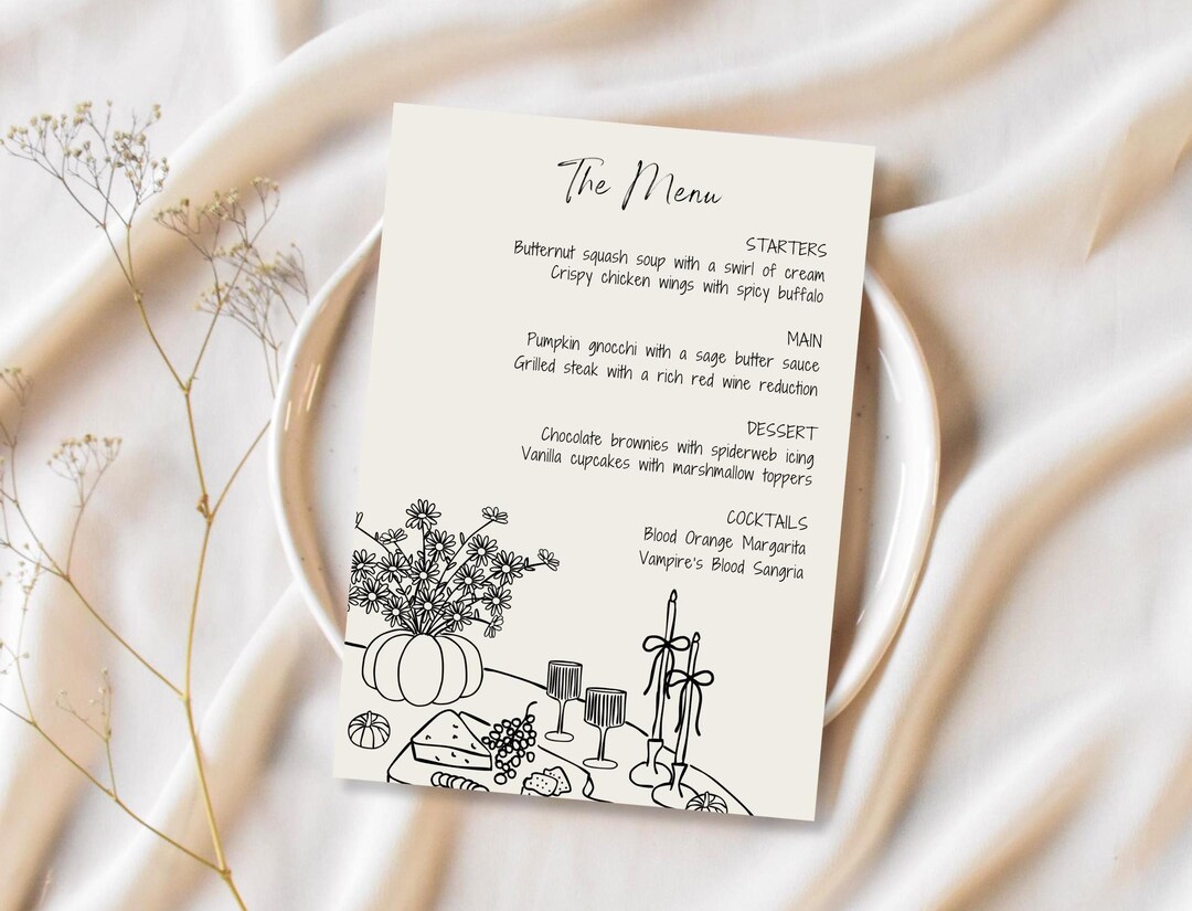 Editable Dinner Party Menu Template – Hand Drawn, Neutral, Whimsical ...
