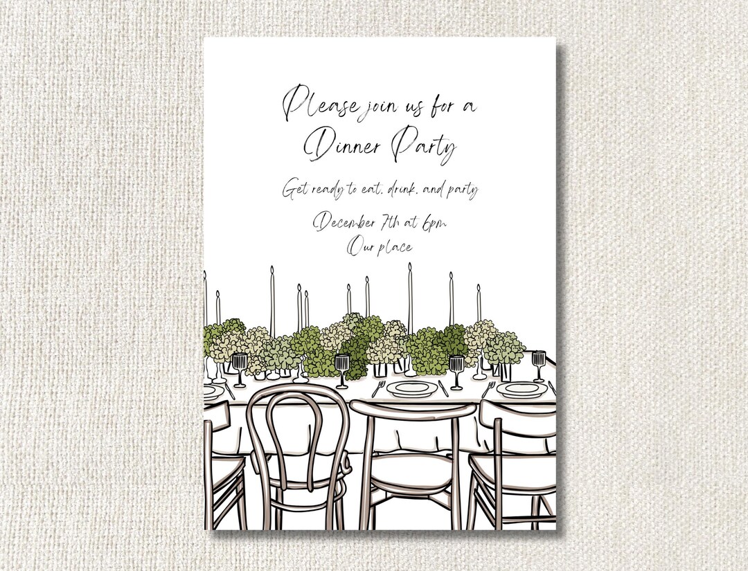 Hand-drawn Dinner Party Invitation – Wedding Table Scape | Minimalistic ...