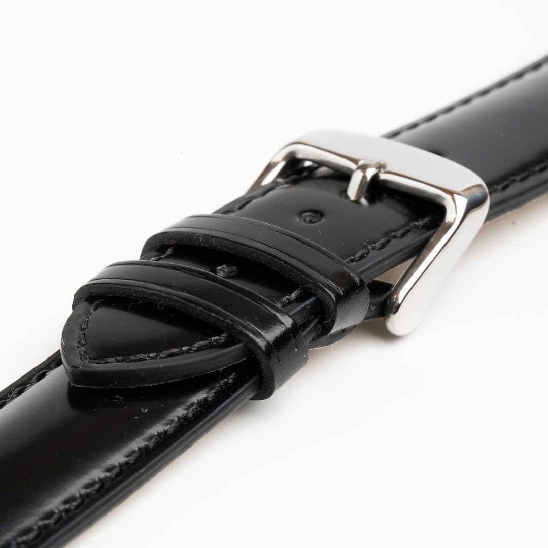 Black Smooth Gloss Genuine Quality Leather Shiny Watch Strap 18mm, 20mm ...
