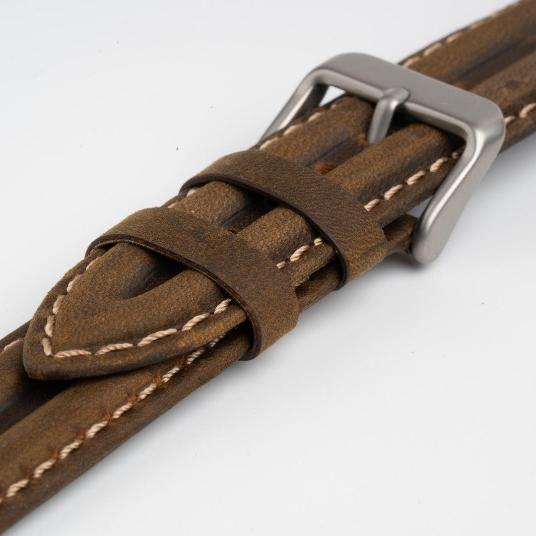 Brown Leather Waterproof Double Ridge Padded Watch Strap 16mm, 18mm ...