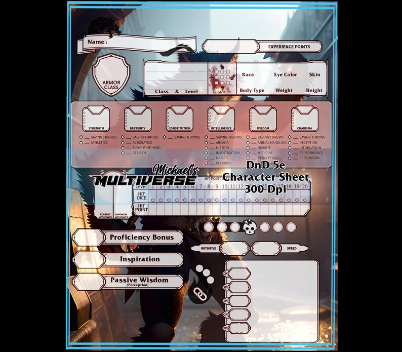 Dnd 5e Character Sheet Blood Moon Style-custom Fantasy Sci-fi - Etsy ...