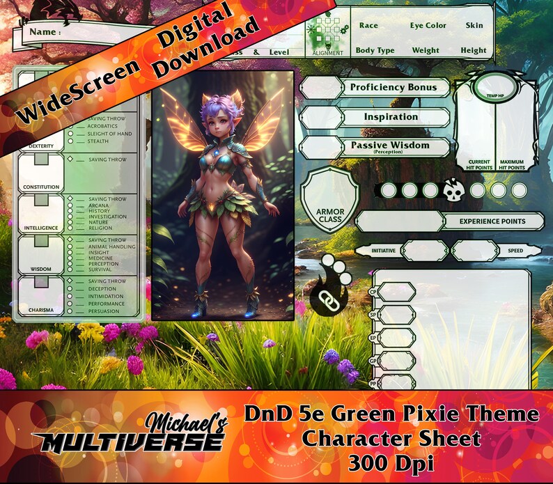 Dnd 5e Character Sheet Pixie Theme-custom Fantasy Sci-fi Anime - Etsy