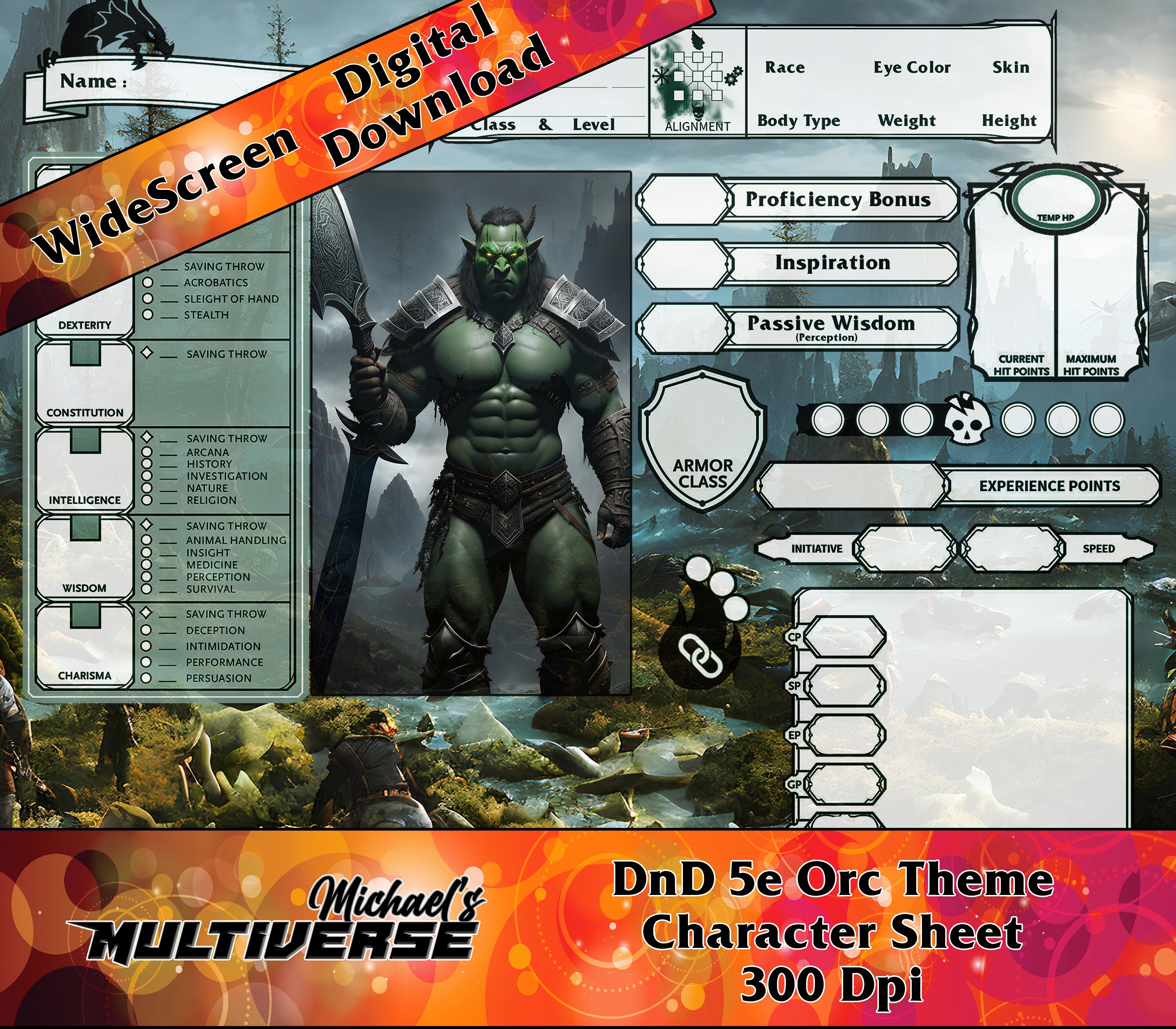Dnd 5e Character Sheet Orc Theme-custom Fantasy Sci-fi Anime - Etsy Sweden