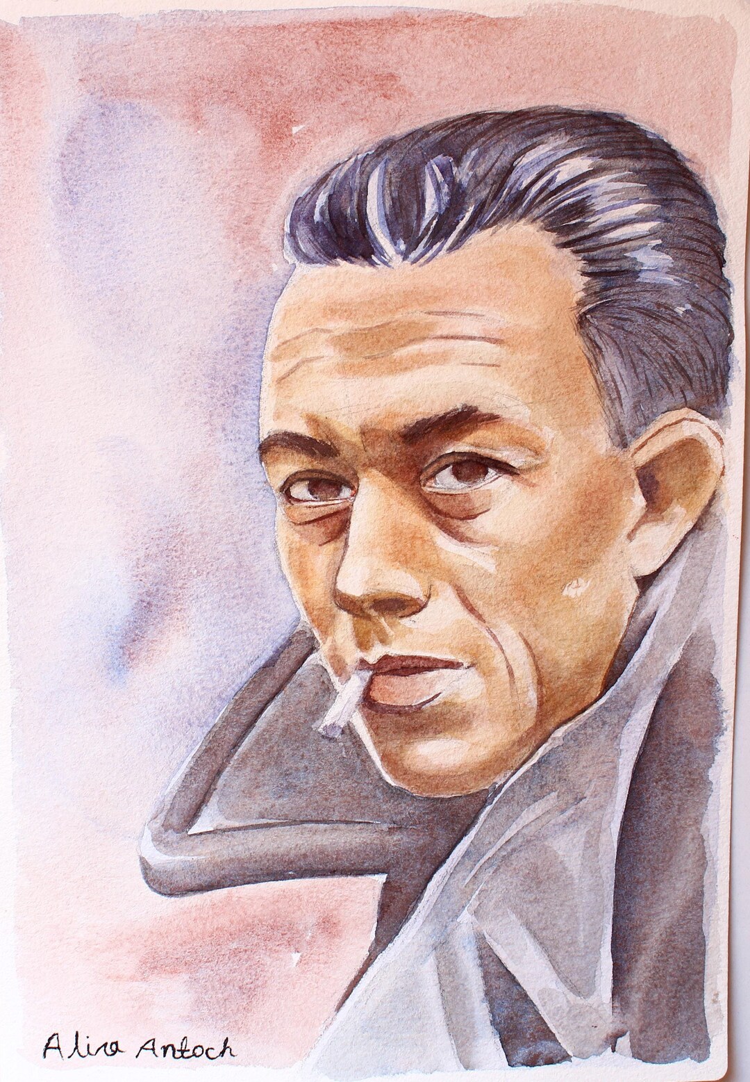 Original Watercolor Portrait of Albert Camus, Hand-painted Art ...