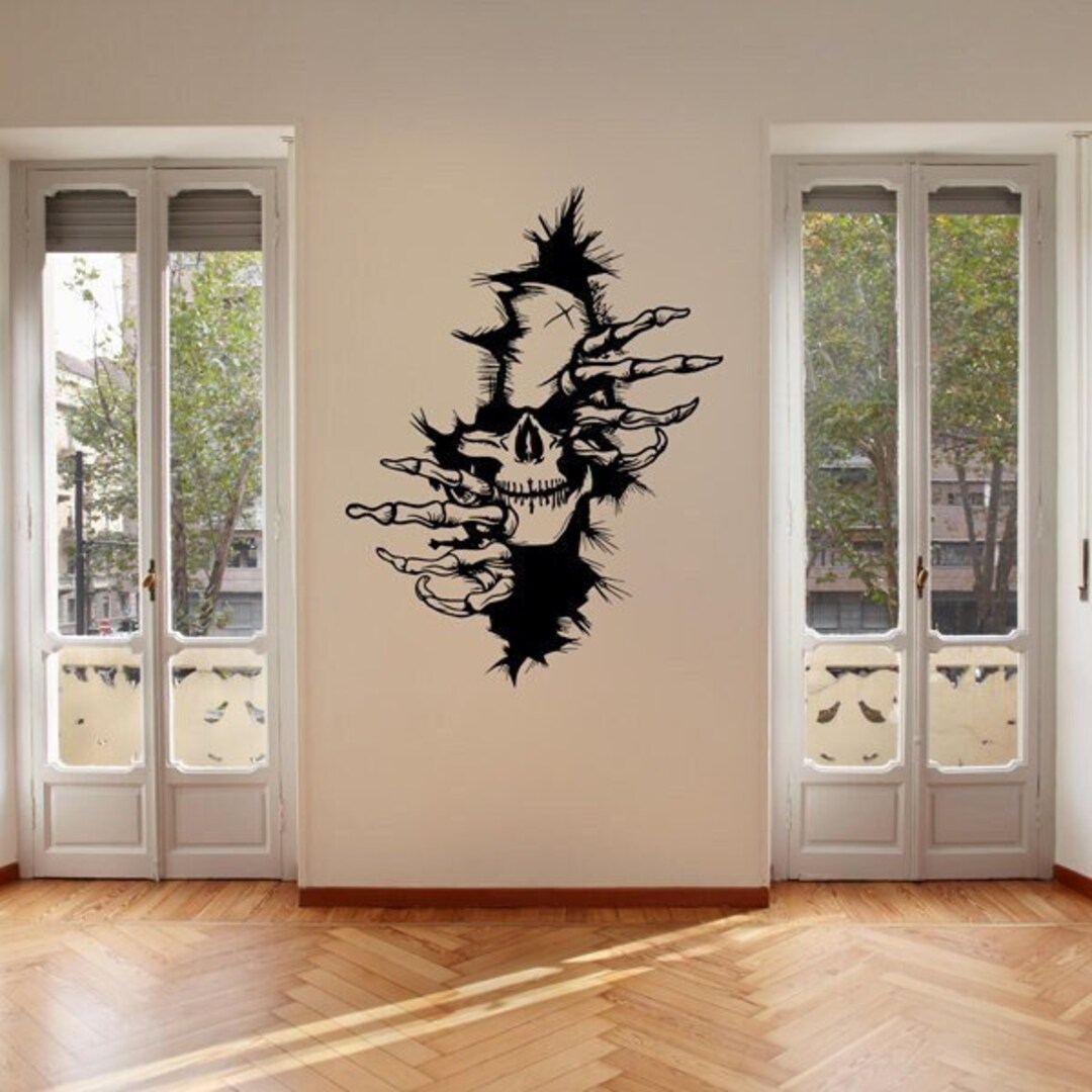 Skull Bursting Through the Wall Decal, Wall Art Stickers, Skull Sticker ...