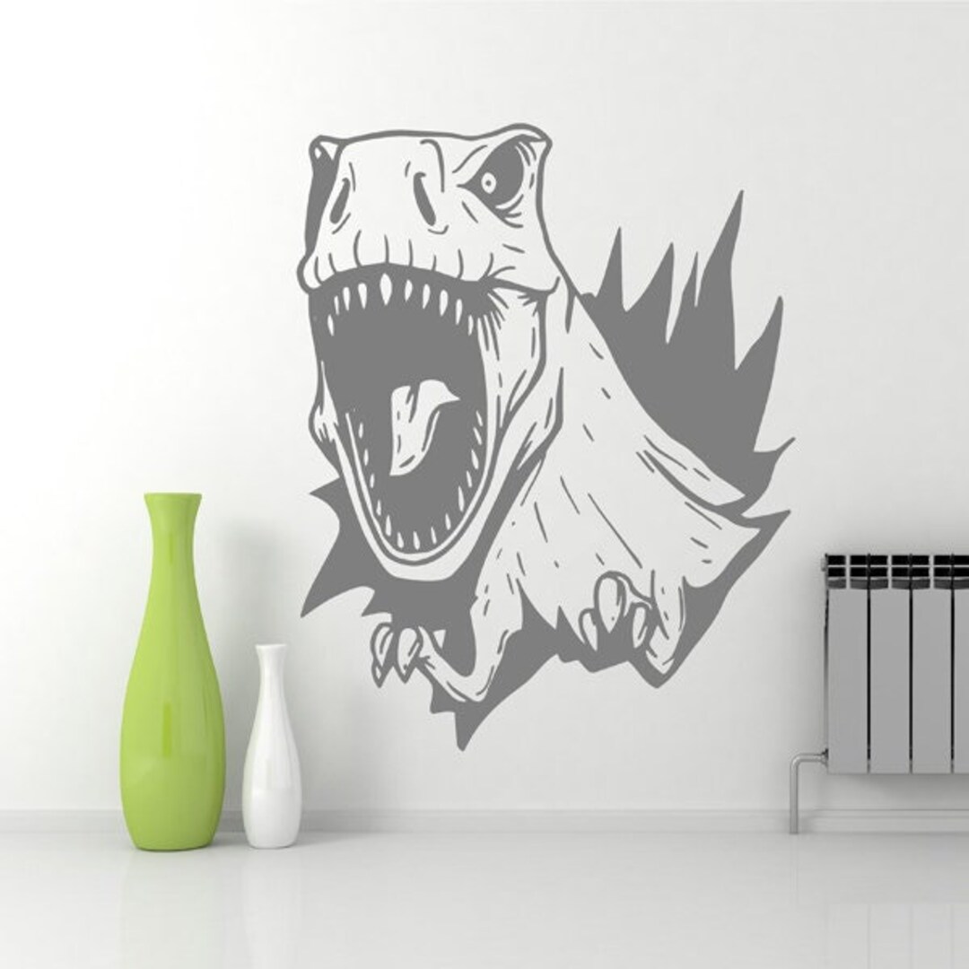 Dinosaur Bursting Through the Wall Decal, Wall Art Stickers, Dinosaur ...