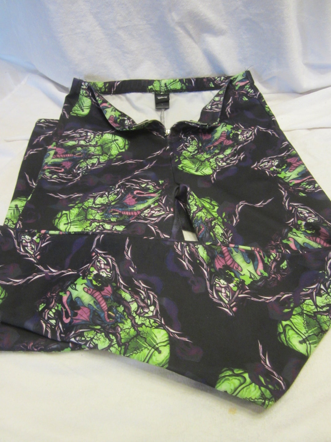 DISNEY Stretch Leggings W/dragon Theme, Zipper Front - Etsy