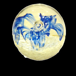 Vtg Glass Paperweight, Blue Flower W/bubble Center, Art Glass - Etsy