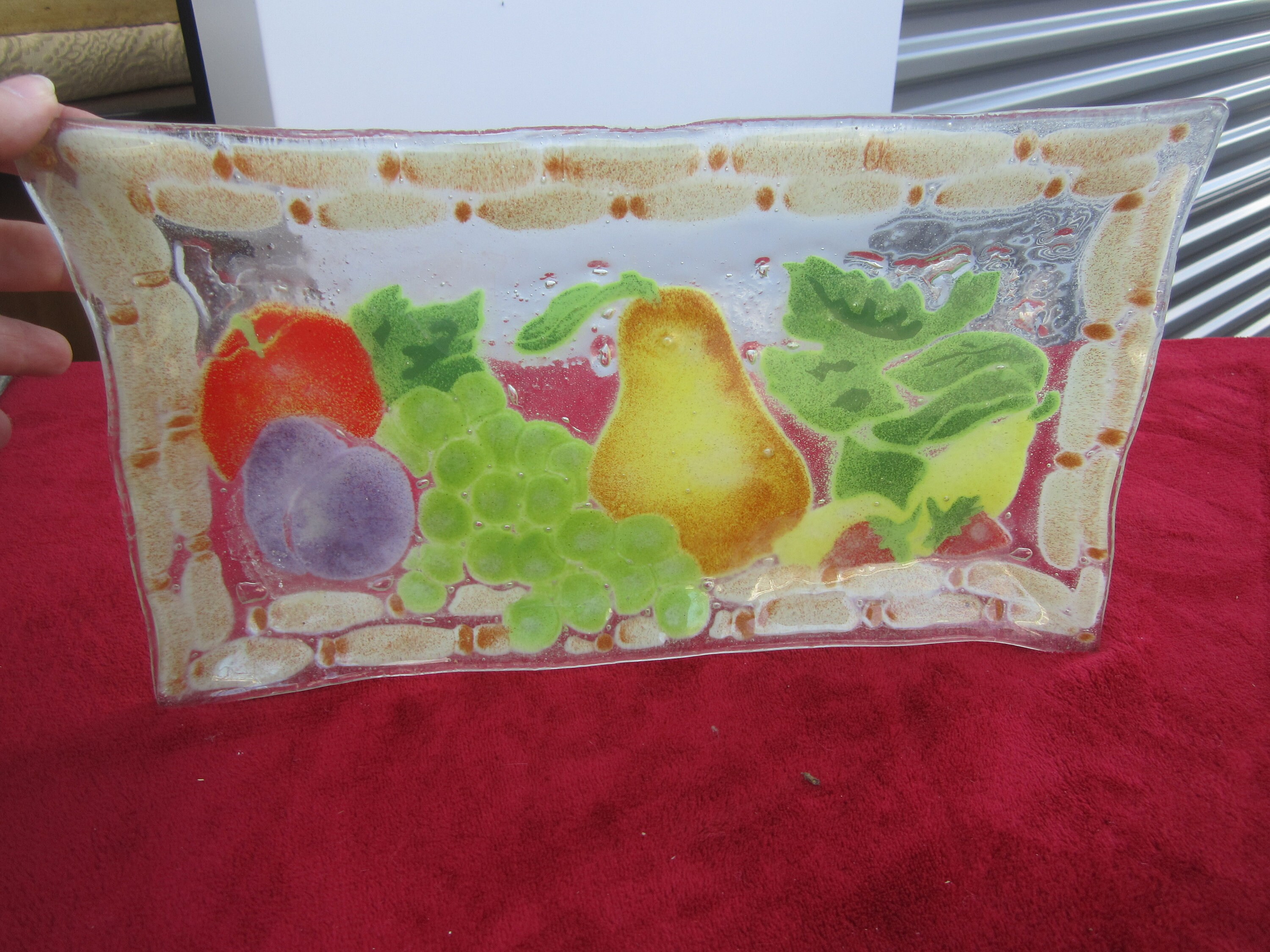 Unique Hand Blown Glass Display Tray W/fruit Design - Etsy