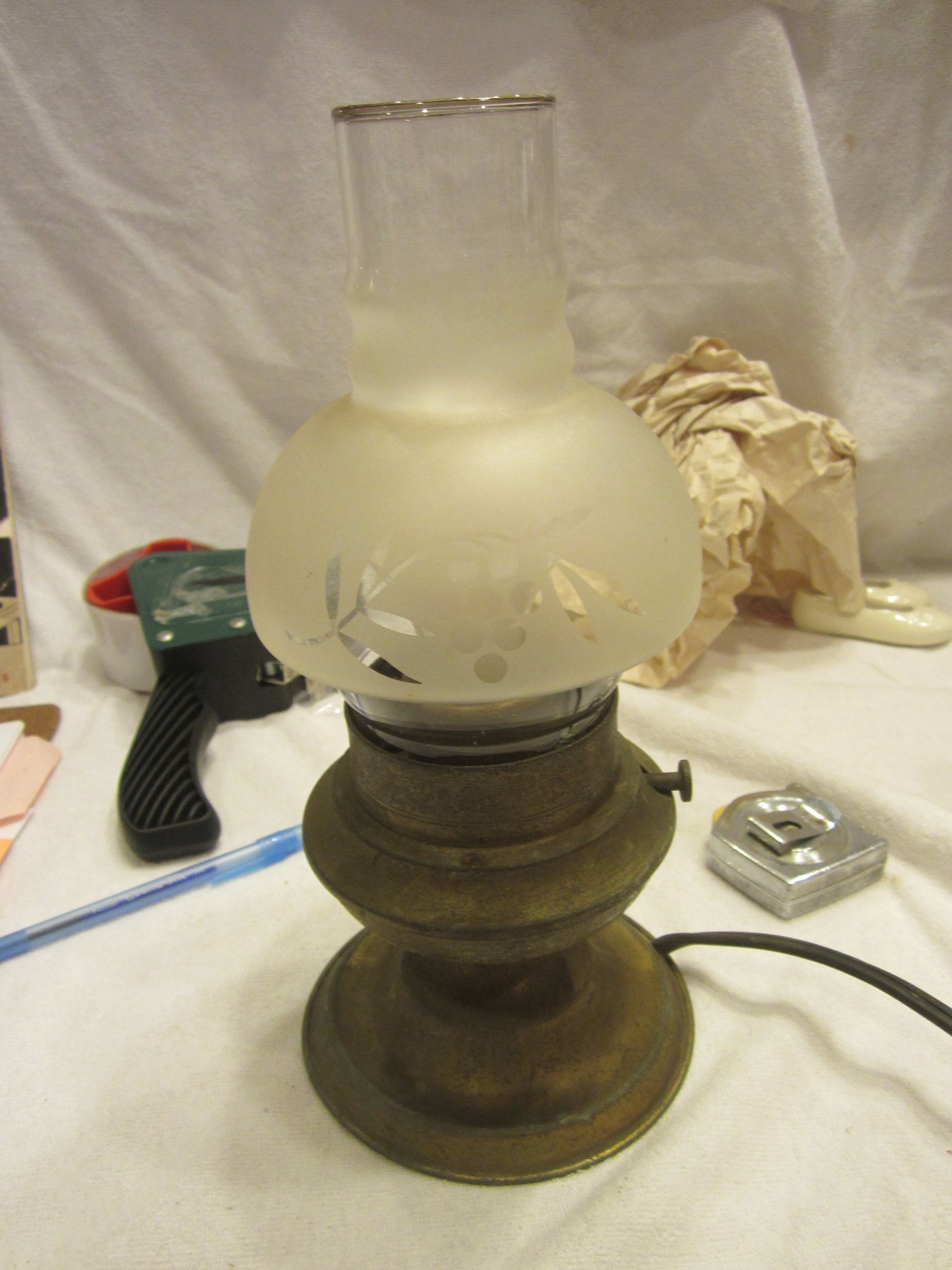 Vtg 40's Glass & Brass Electric Hurricane Lamp, W/dimmer - Etsy
