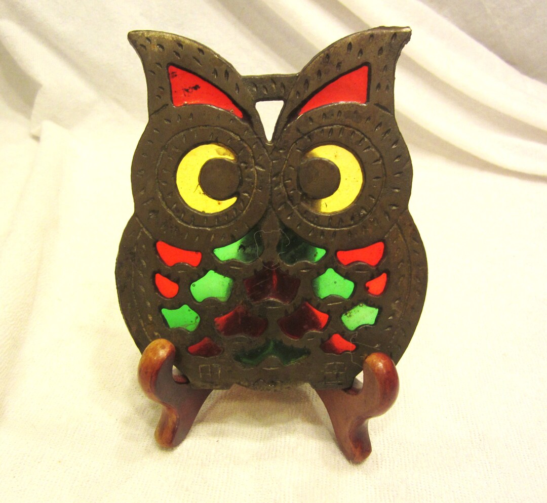 Vtg Owl Trivet, Cast Iron W/stained Glass Look, Kitsch Pot Rest - Etsy