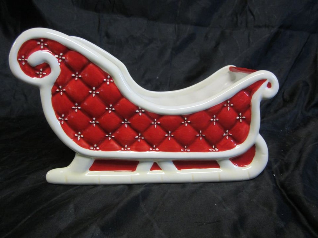 LINDT Ceramic Sleigh Candy Dish Quilted Pattern in Red & - Etsy