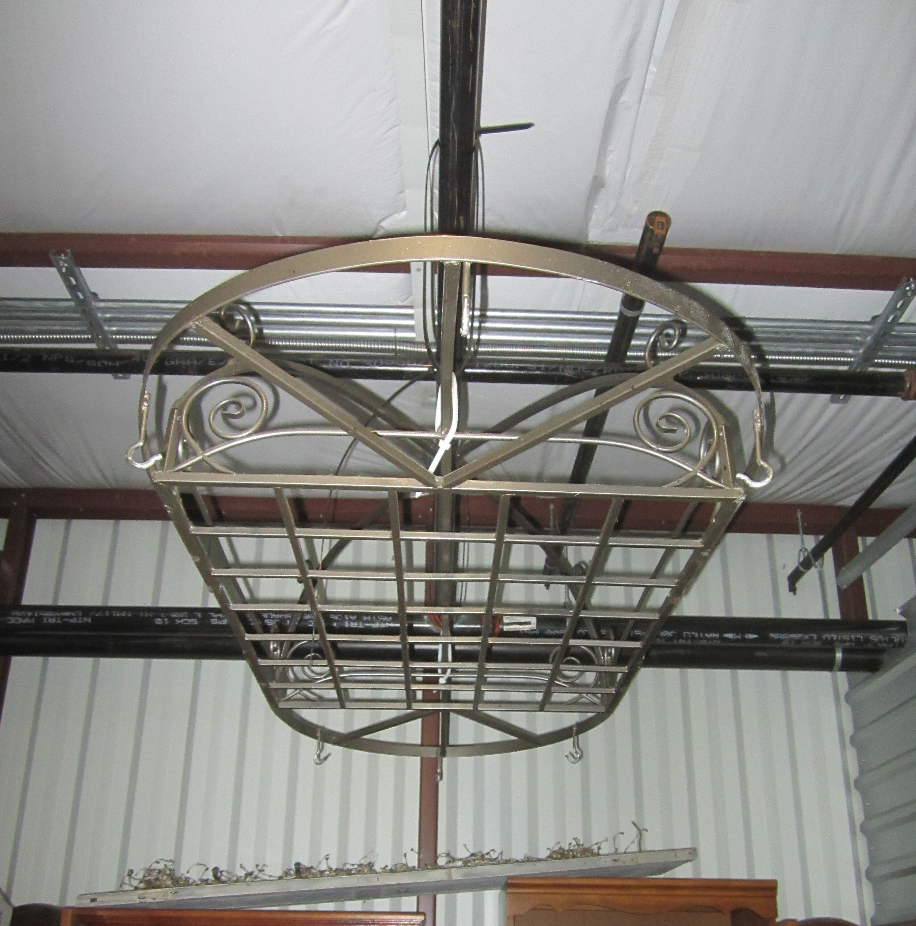 Large Overhead Hanging Pot & Pan Rack, Gray Metal, Scroll Designs, PICK ...