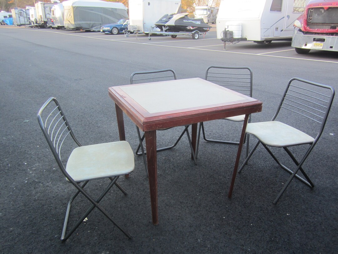 Vtg Card/extra Folding Table & Chairs, Great Spare Table and Chairs NO ...