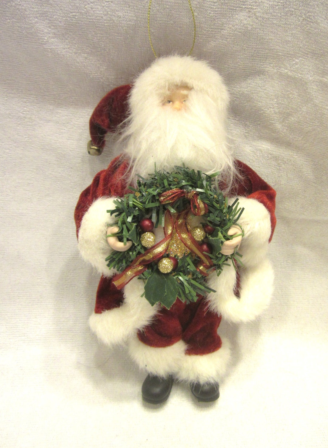 Vtg Santa Ornament, Large, Dressed in Red W/faux Fur Trim Holding a ...