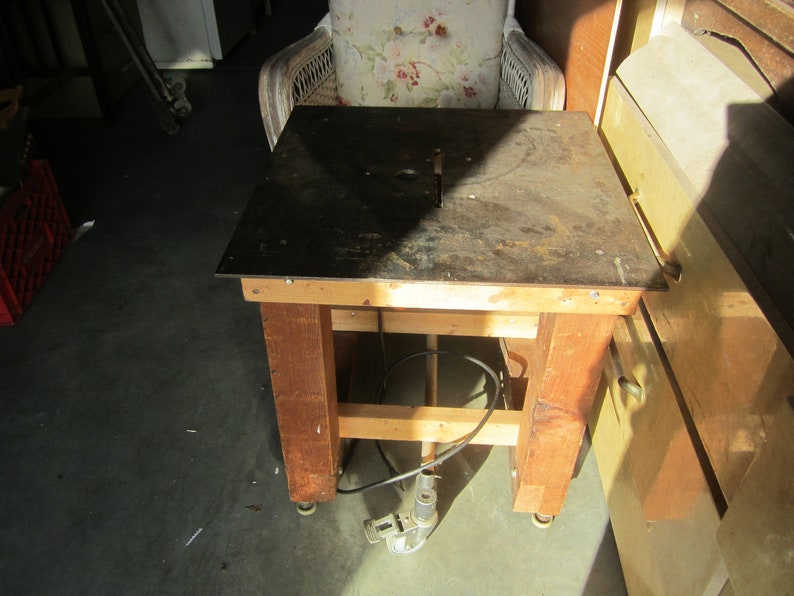 Vtg Homemade Table Saw, Unique Design, Metal Top, Wheeled to Move, Pick ...