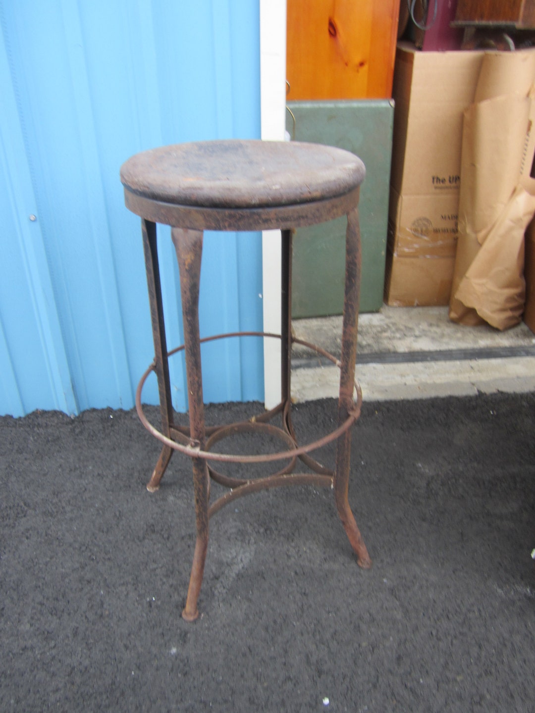 Vtg 40's Steel & Wood Tall Stool, UHL Steel Toledo Ohio, Industrial ...