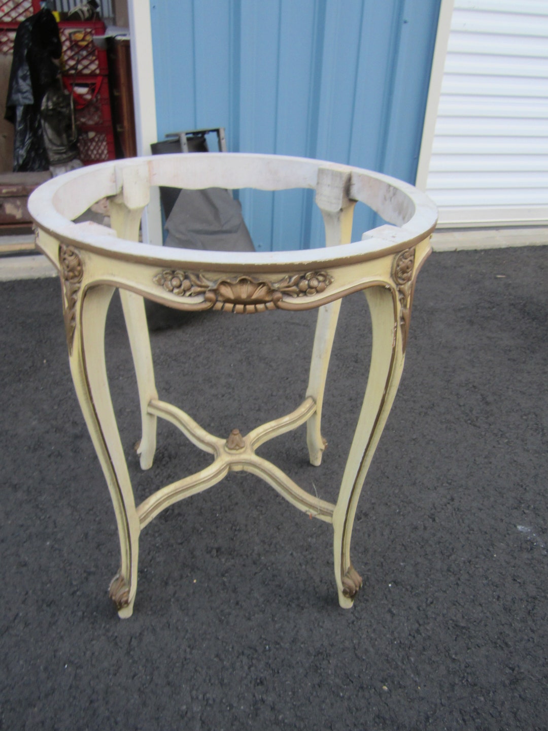 Vtg Round Accent/lamp Table Frame W/glass Top, DIY Project, NO Shipping ...