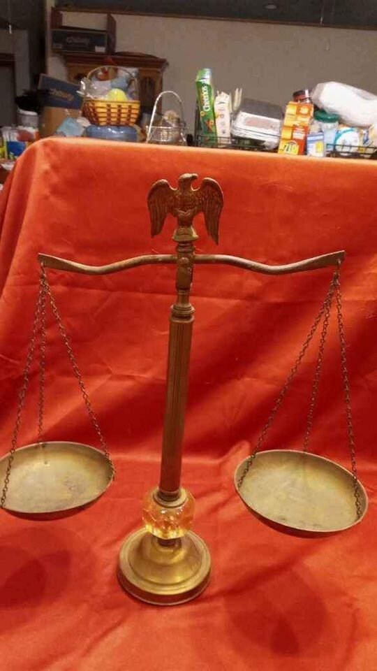 Vtg BRASS SCALE, Brass and Glass Table Top Balancing Scale W/eagle at ...