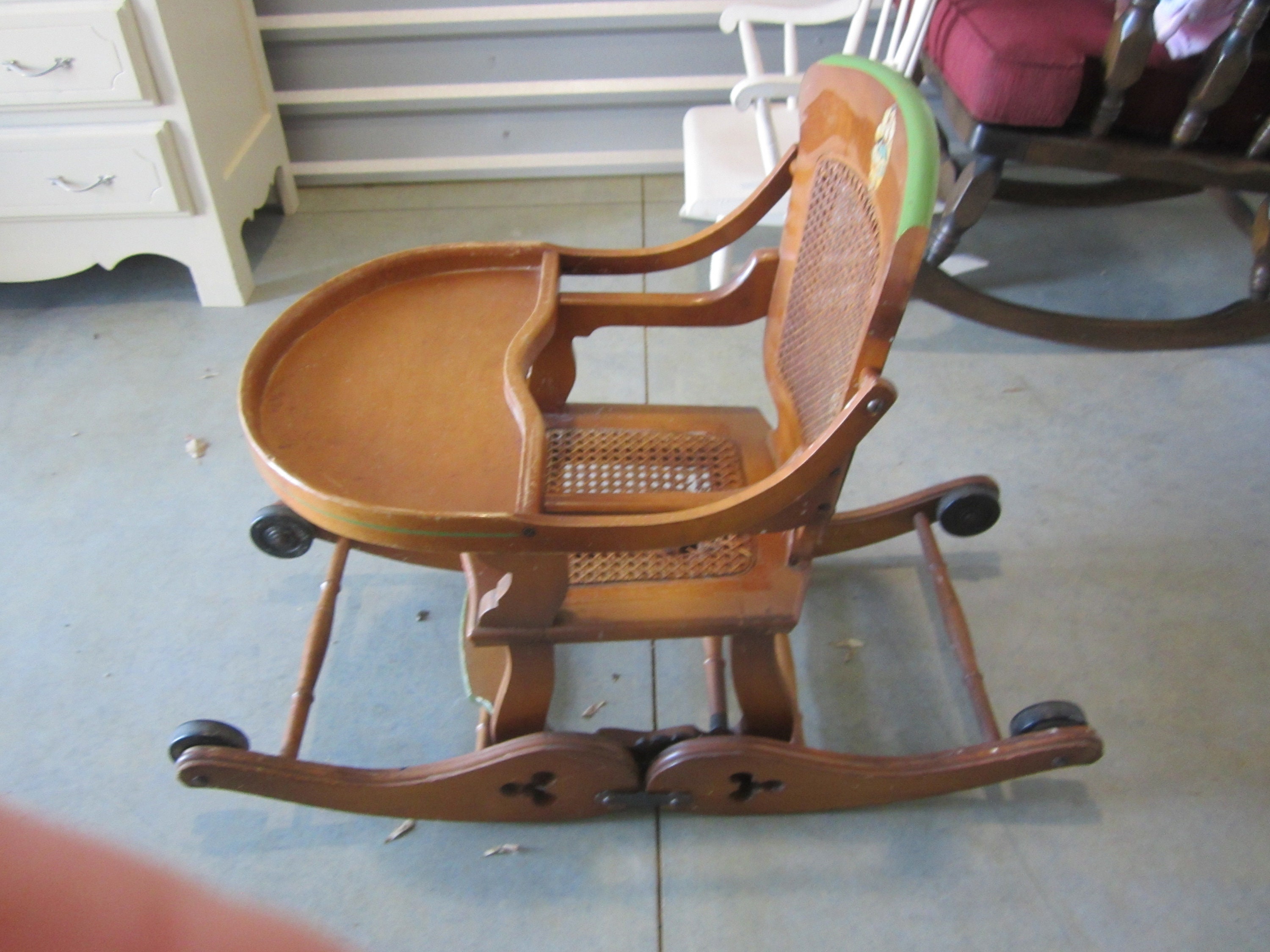 RARE Antique Convertible High-chair/rocker W/wheels, Solid Wood - Etsy