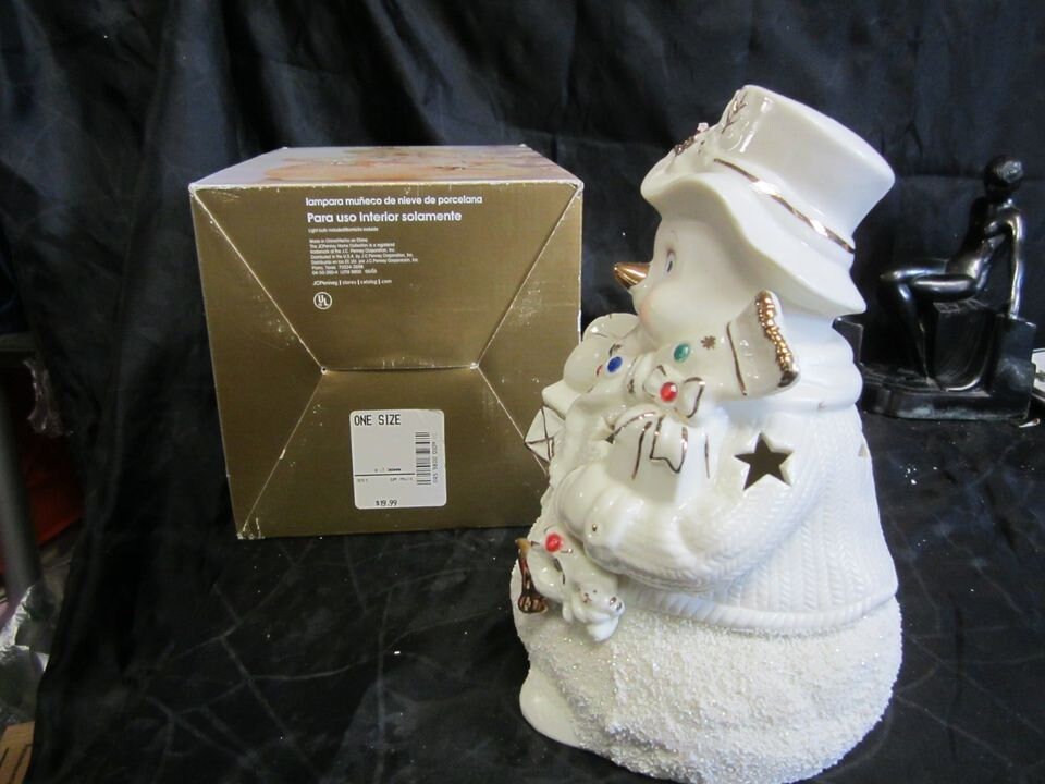 Vtg 90's JC PENNEY Home Collection Porcelain Snowman Lamp, Cream W/gold ...