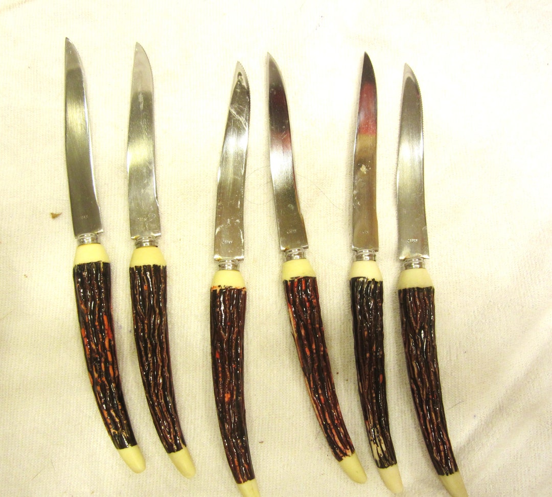 Vtg Steak Knives With Unique Handles, Faux Handles, Stainless Steel Set ...