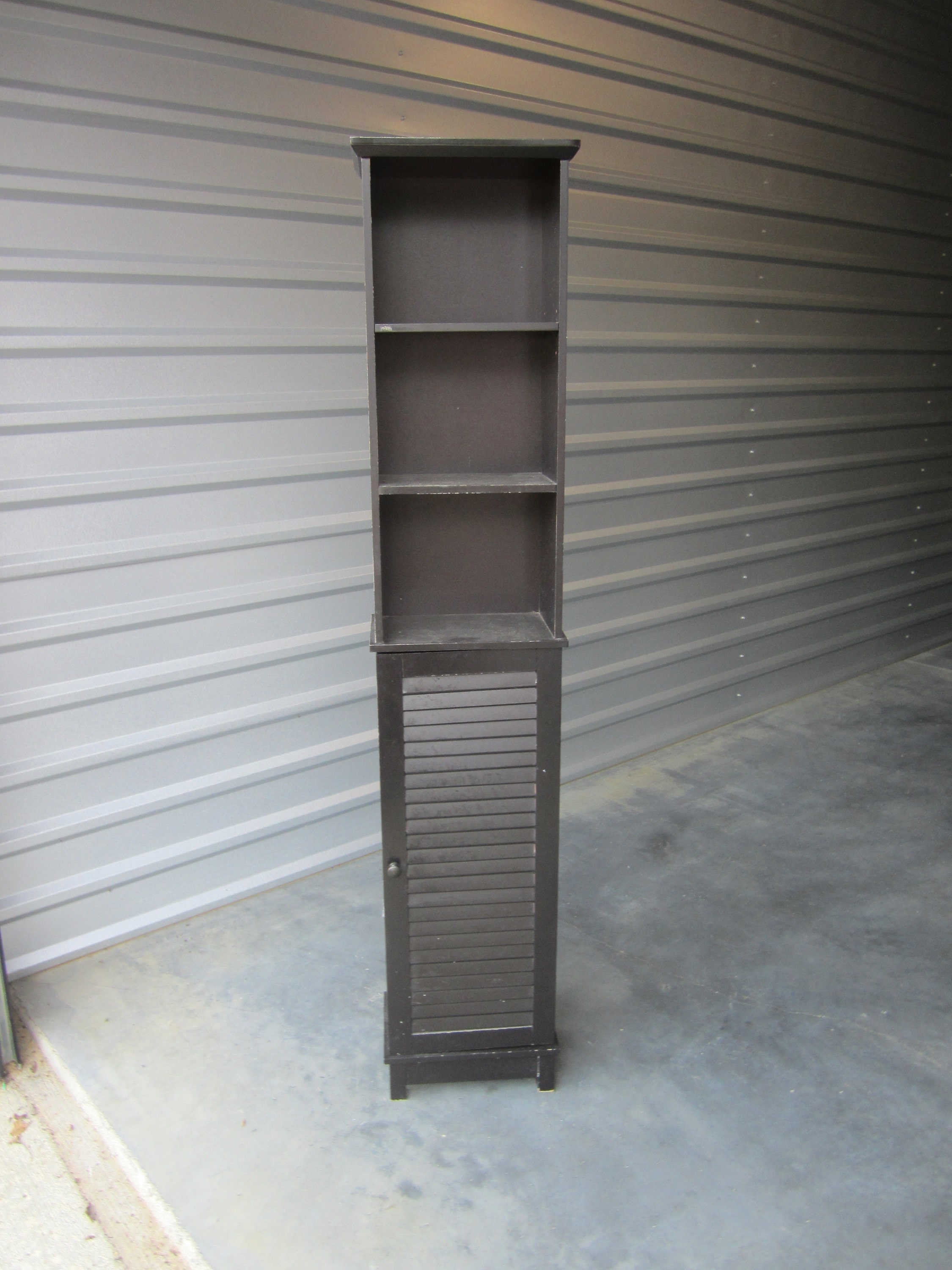 Tower Shelf Cabinet, Black, Louvered Door, Open Top Shelves, PICK up ...