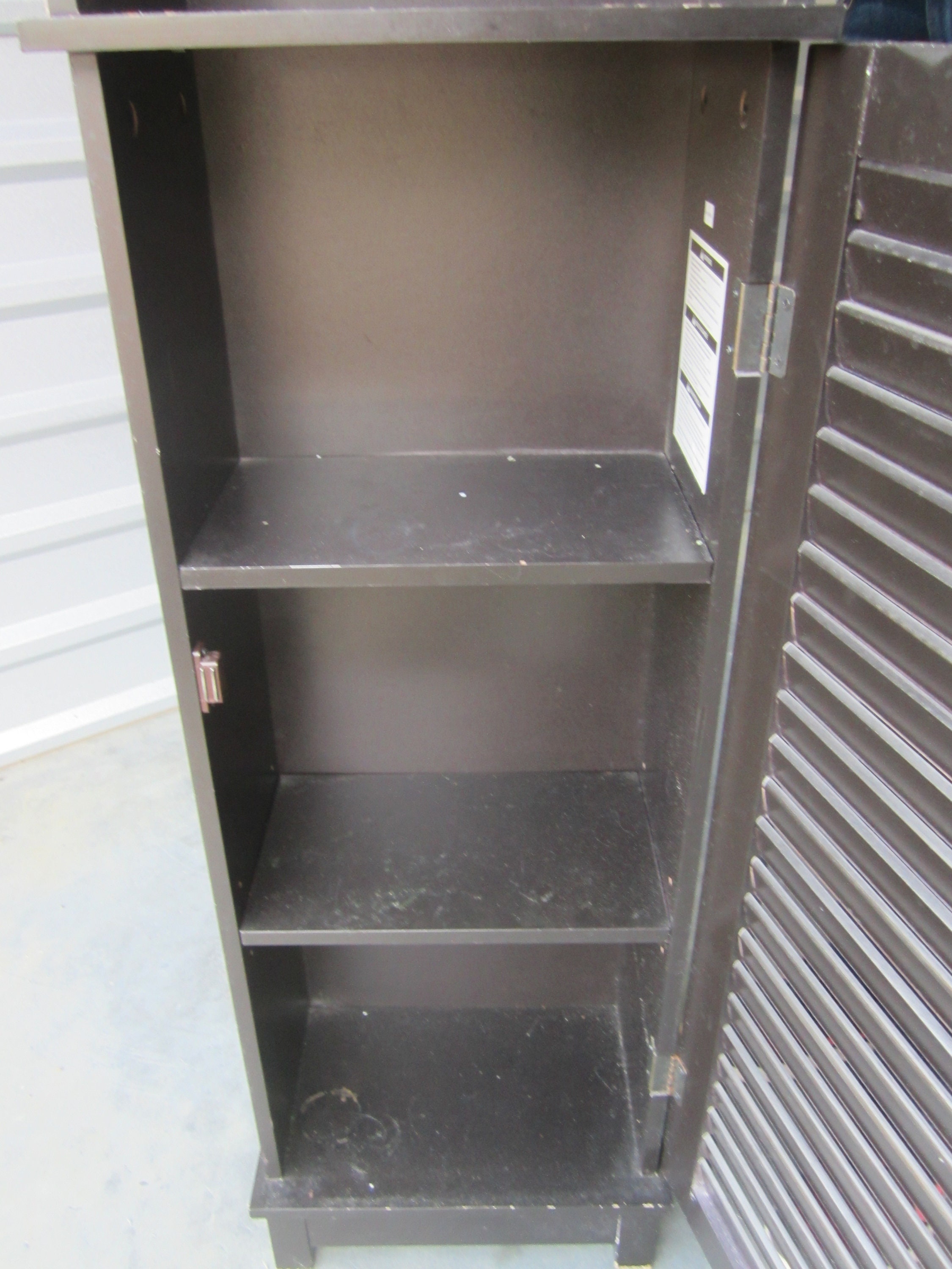 Tower Shelf Cabinet, Black, Louvered Door, Open Top Shelves, PICK up ...