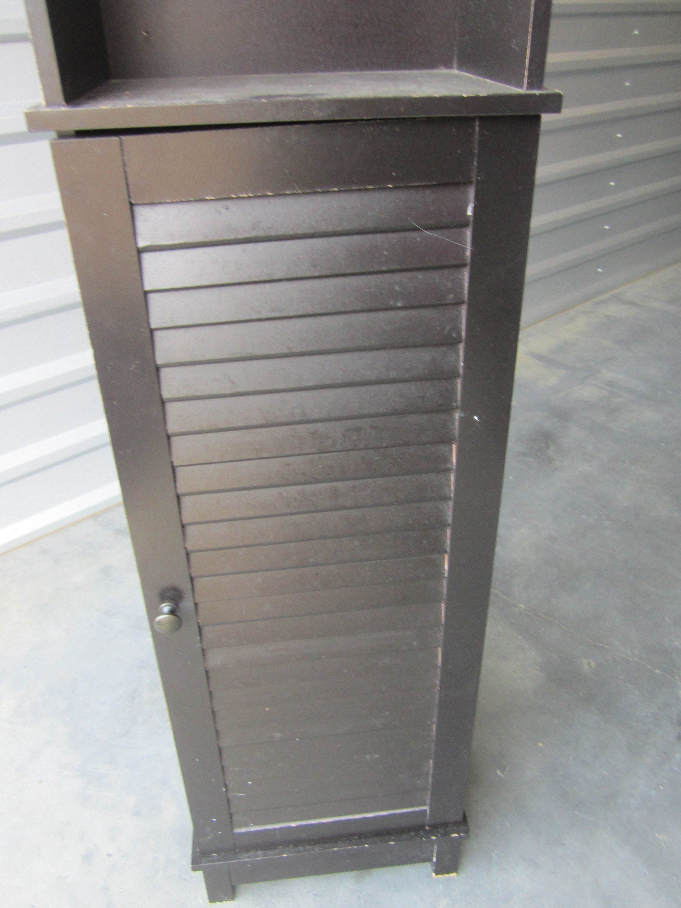 Tower Shelf Cabinet, Black, Louvered Door, Open Top Shelves, PICK up ...