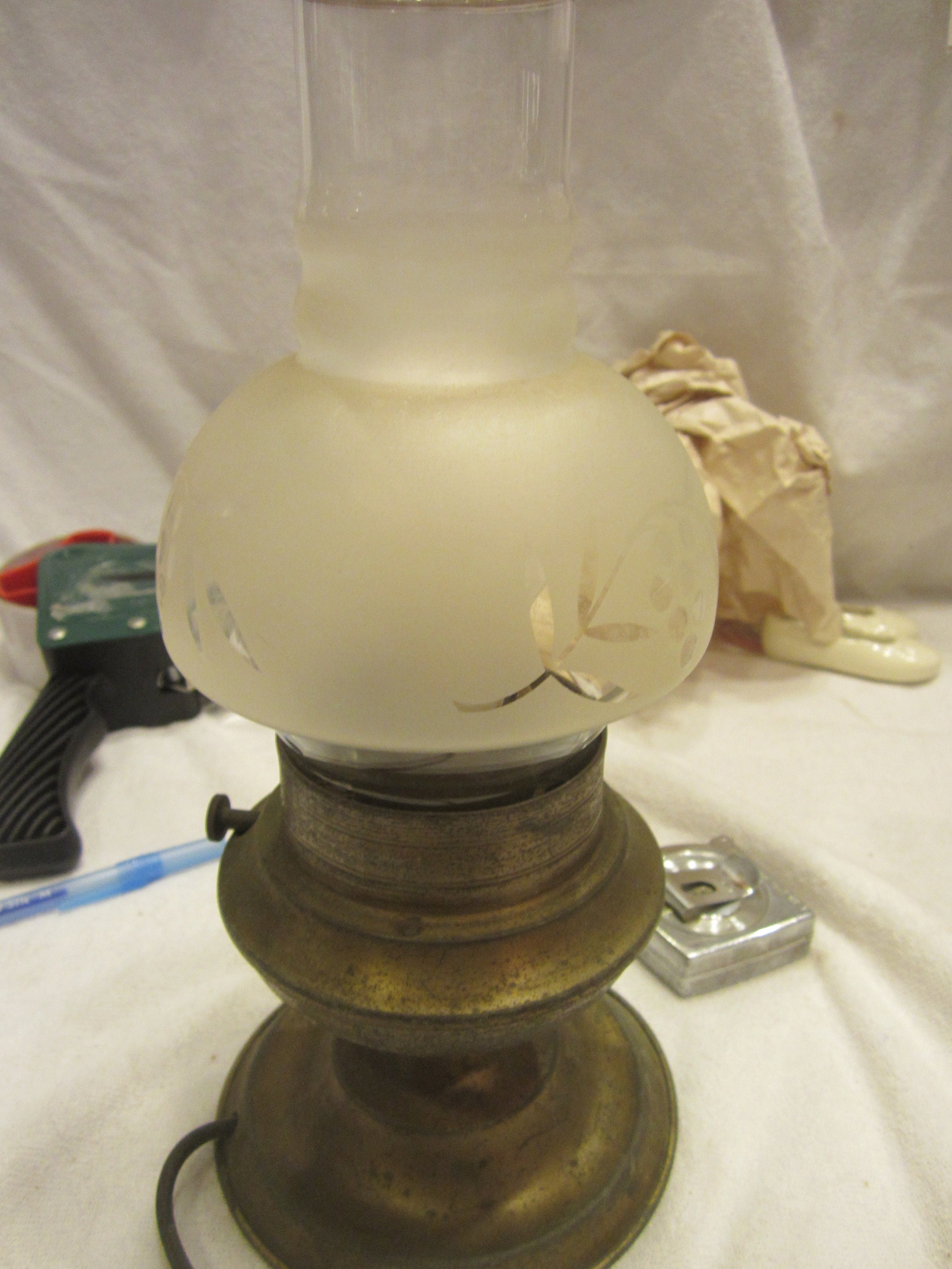 Vtg 40's Glass & Brass Electric Hurricane Lamp, W/dimmer - Etsy