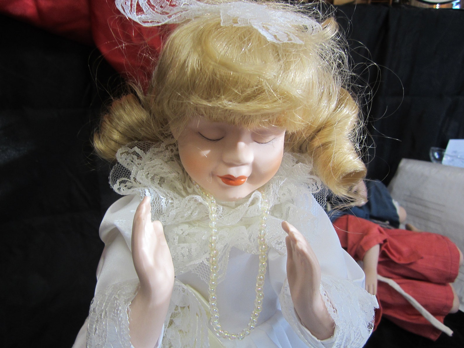 Vintage Porcelain Praying Child Doll, Post 70's, White Dress With ...