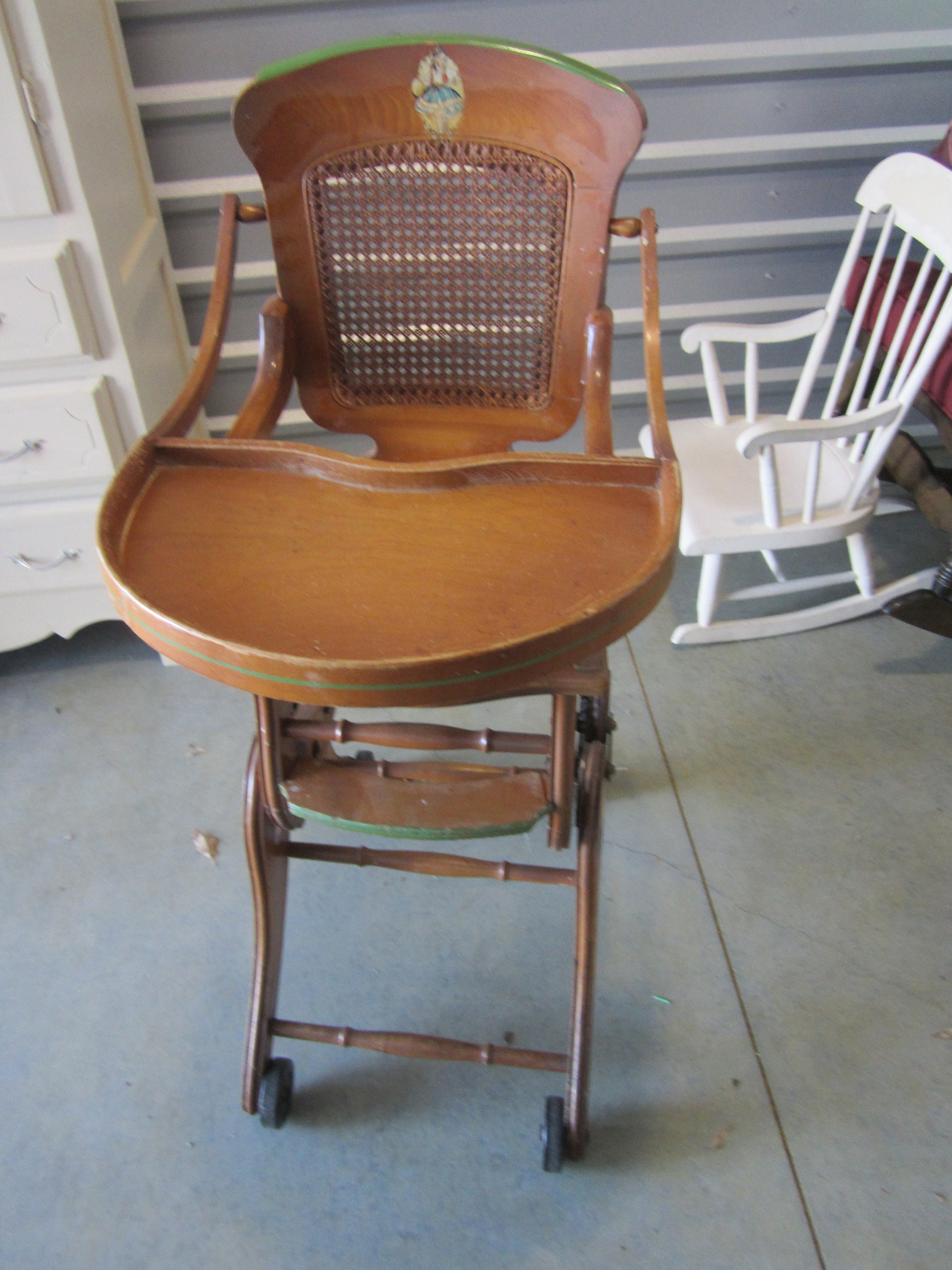 RARE Antique Convertible High-chair/rocker W/wheels, Solid Wood NO ...