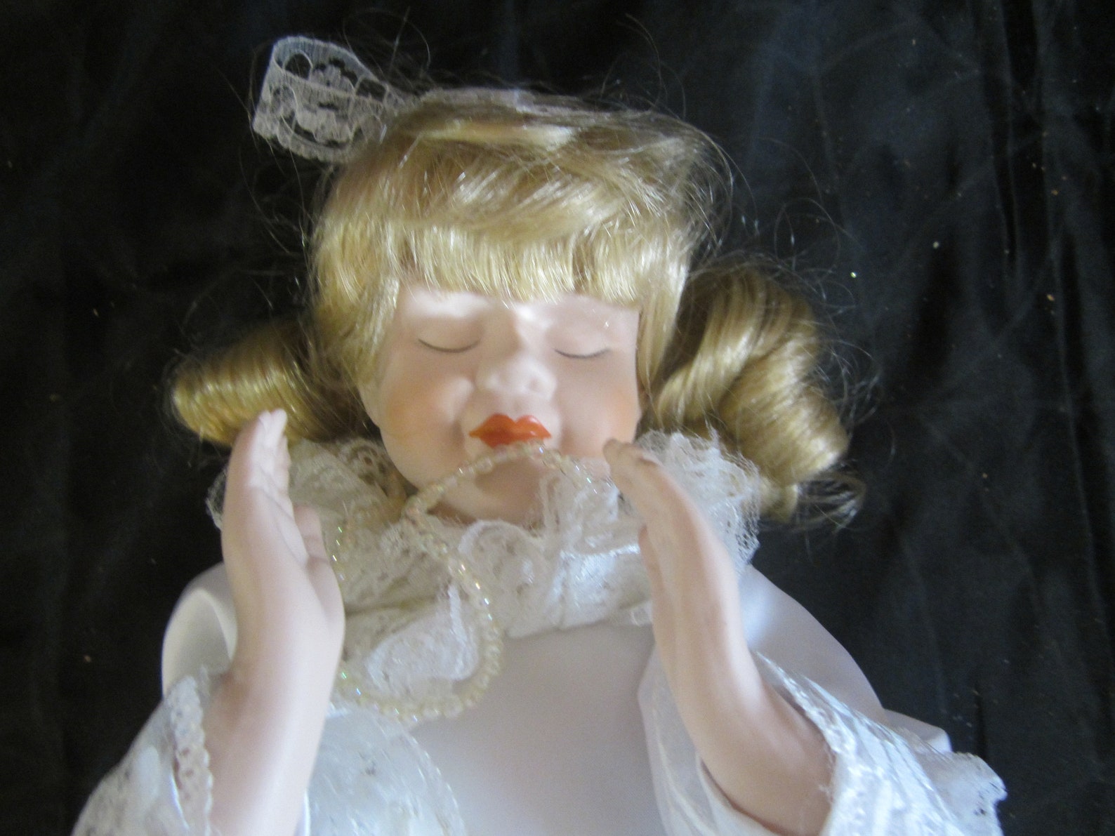 Vintage Porcelain Praying Child Doll, Post 70's, White Dress With ...