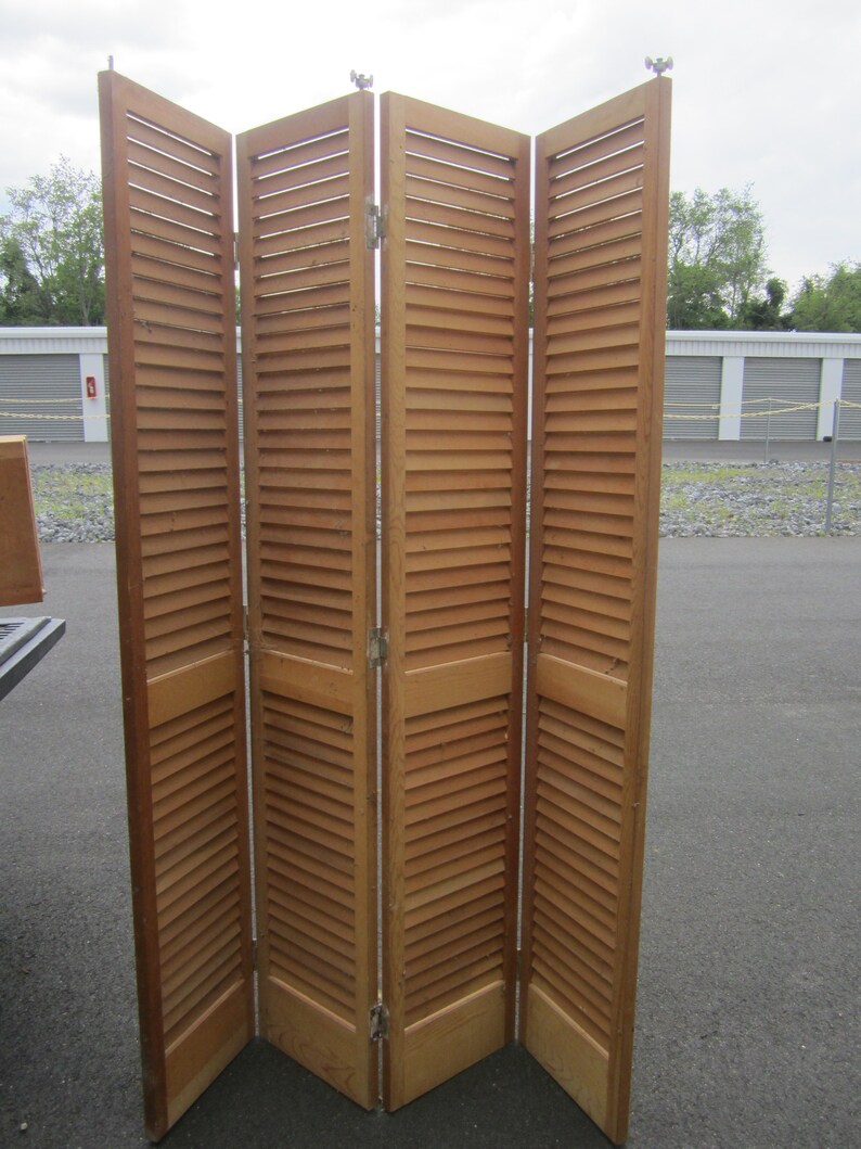 Vtg Paneled Closet Doors/wood Screen, Solid Wood, Louvered 4 Panels NO ...