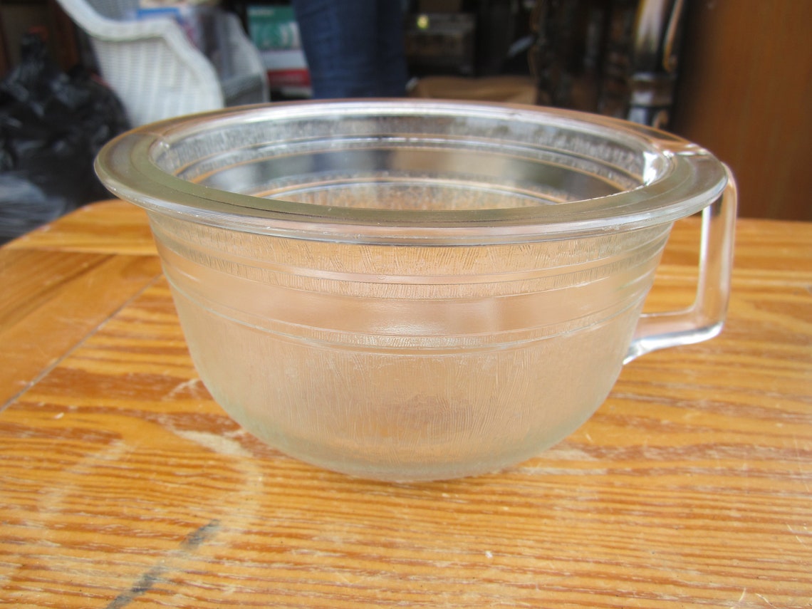 Vtg 60's TECCO Mixing Bowl W/handle, Textured for Grip, Pressed Glass ...
