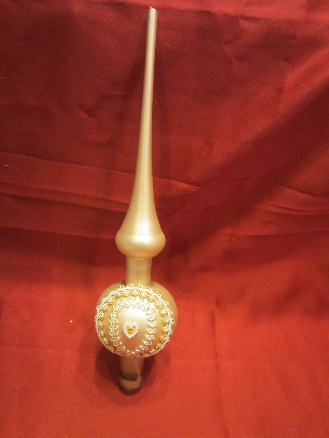 Vtg 70's Macy's Hand Blown Glass Pink Tree Topper, W/beads & Lace ...